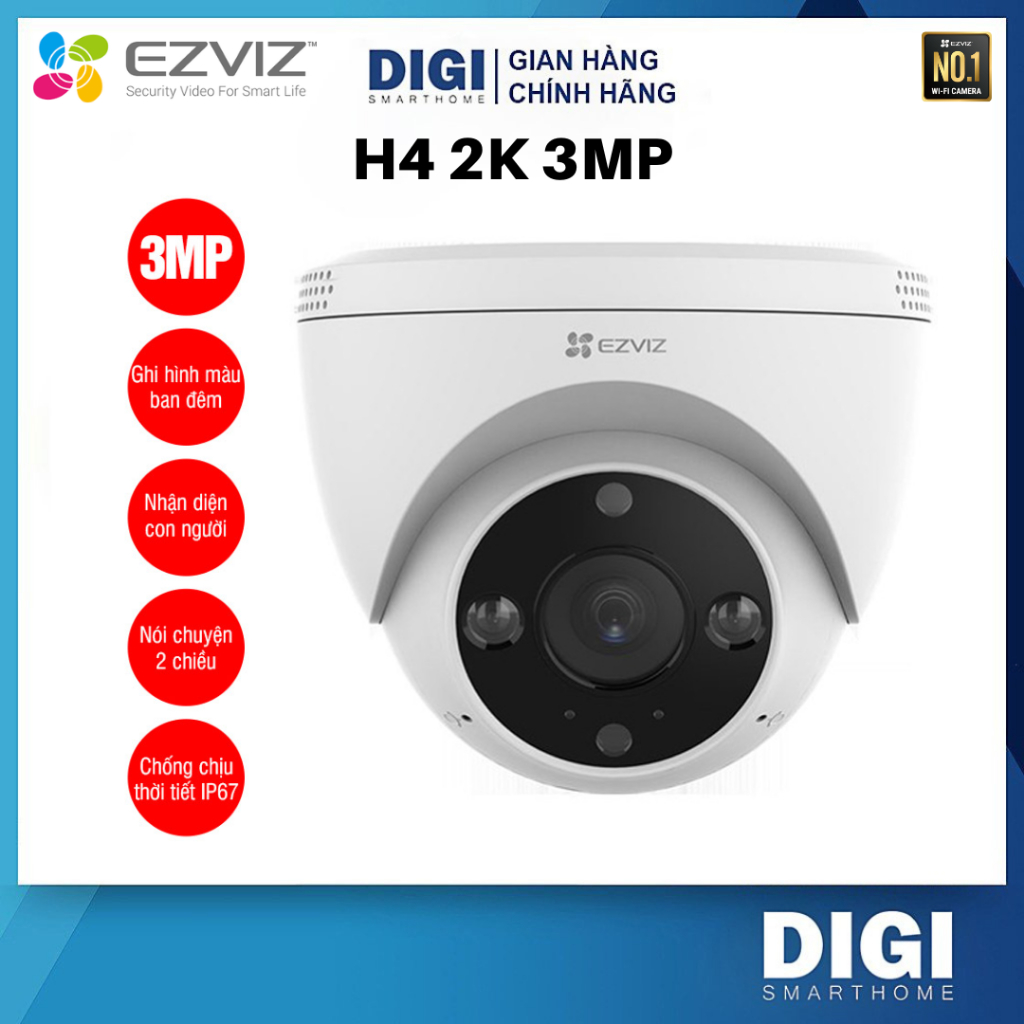 Camera Wifi EZVIZ H4 3MP 2K Dome, Đàm Thoại 2 Chiều, Có Màu Ban Đêm, Tích Hợp Còi Đèn Cảnh Báo ...