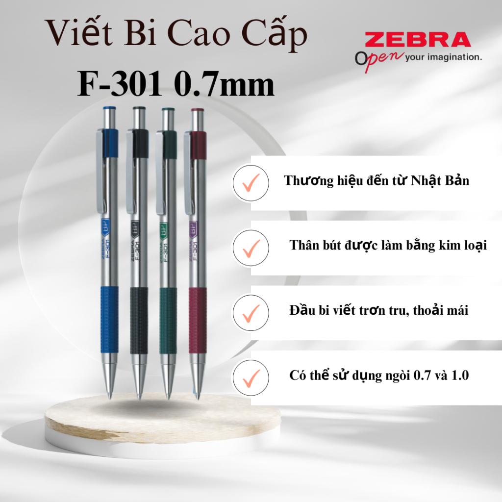 Combo 2 Viết bi bấm kim loại F301 0.7mm Zebra - Nhật [Chính Hãng] - mực xanh (Tiết kiệm 10% ...