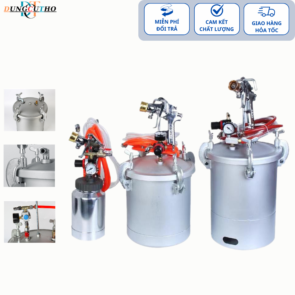 Nồi áp sơn, bình áp suất phun sơn 2,5,10 lít, Phun sơn sần, loa, giả đá - Tặng kèm đầy đủ phụ ...