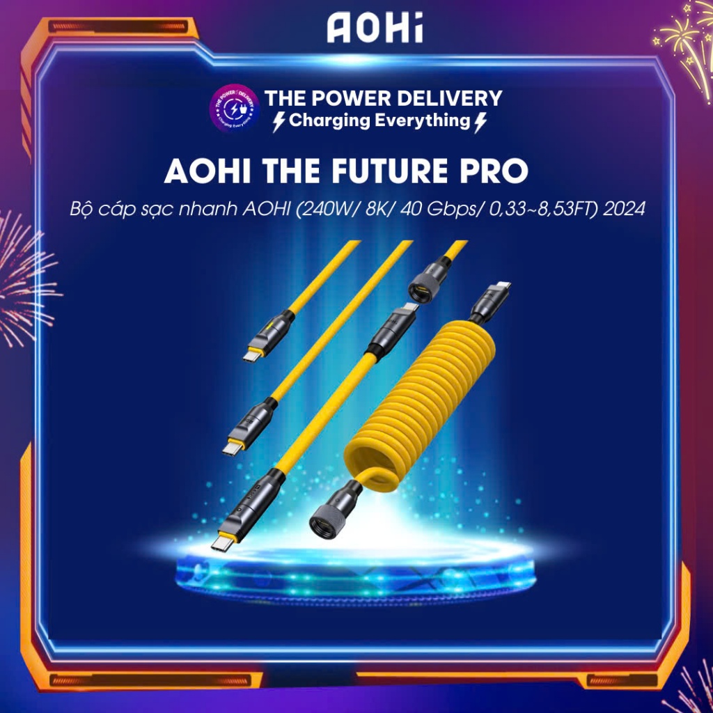Bộ cáp sạc nhanh AOHI The Future PRO (240W/ 8K/ 40 Gbps/ 0,33~8,53FT ...