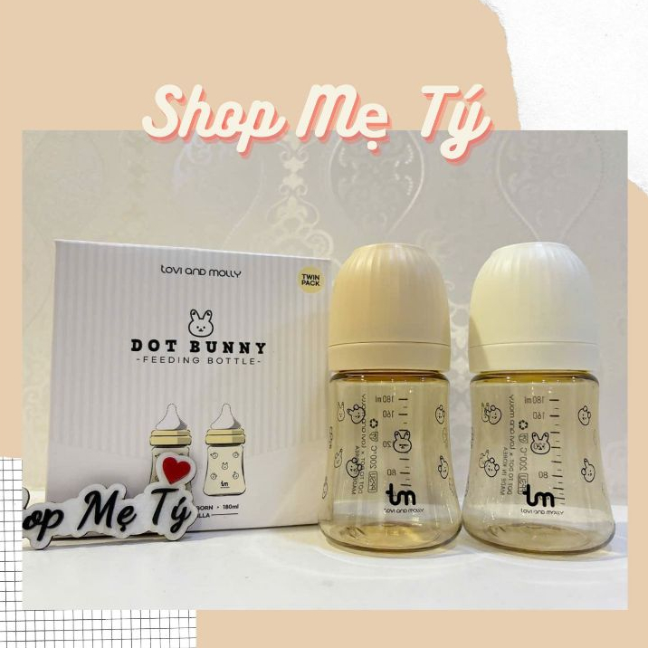 (TÁCH SET - THANH LÝ) Bình sữa thỏ Tovi and Molly x Dot to Dot Hàn Quốc size 180ml/ 280ml cho bé ...