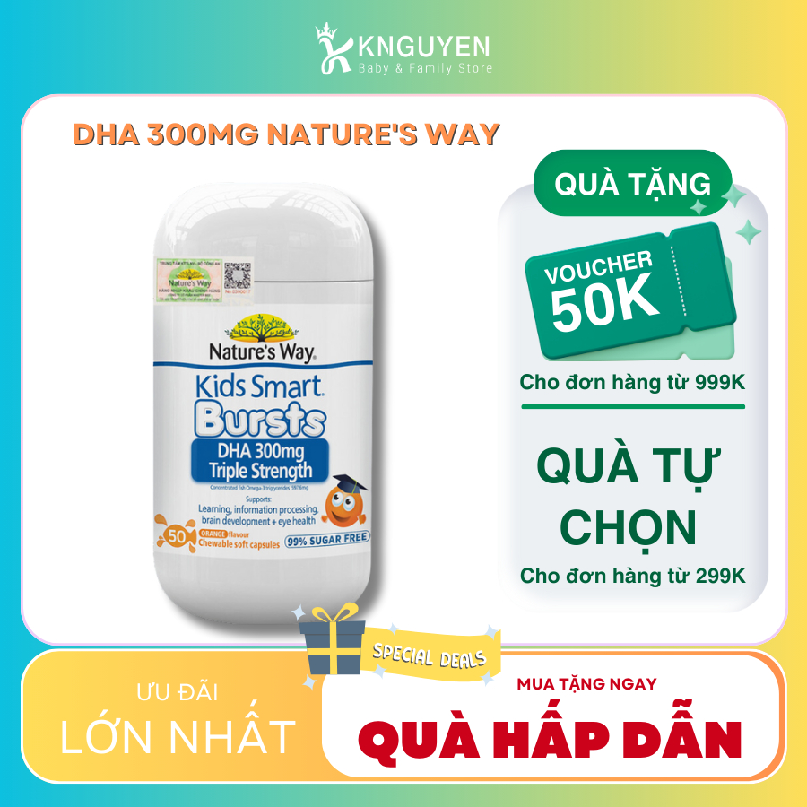 Viên Nhai Nature's Way Kids Smart DHA 300mg Triple Strength Tăng Cường ...