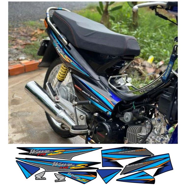 tem wave nhỏ s110 xanh dương đen 2 decal rời 3 lớp | Shopee Việt Nam