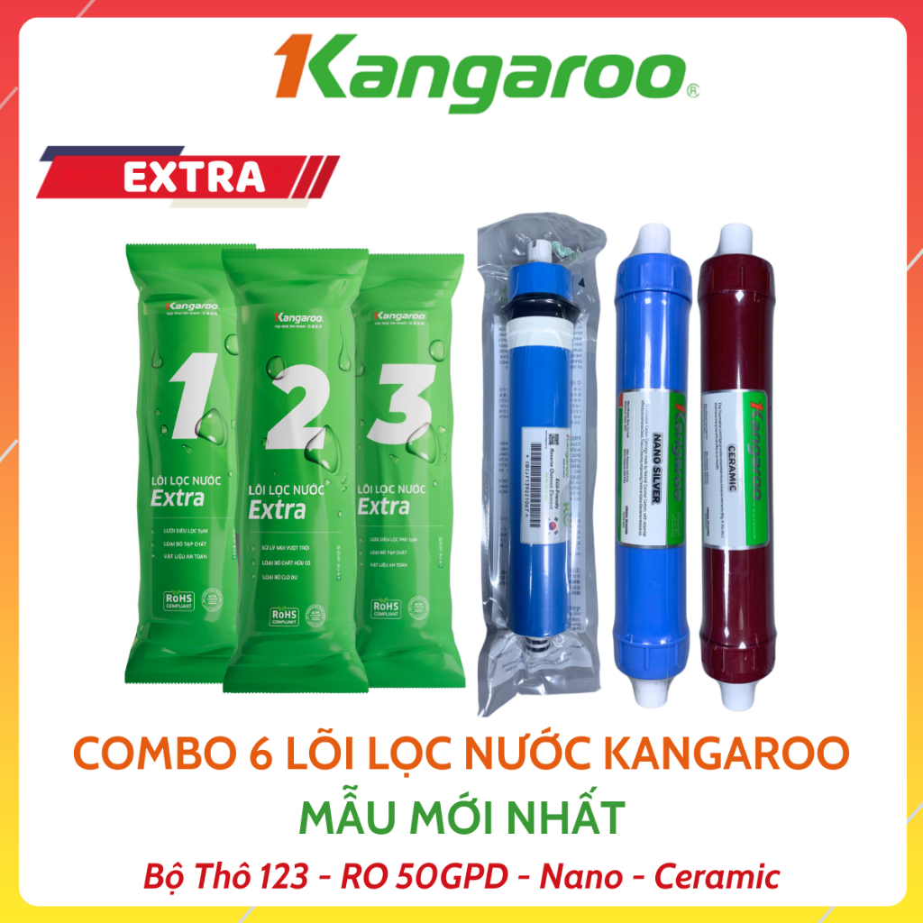Combo 6 Lõi Lọc Kangaroo Gồm Bộ Thô 123 và RO50GPD Nano Ceramic Model ...