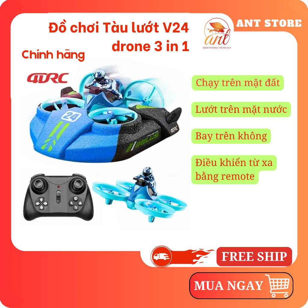 Đồ chơi Tàu lướt 4DRC V24 điều khiển từ xa 3 trong 1 bay - chạy - bơi ...