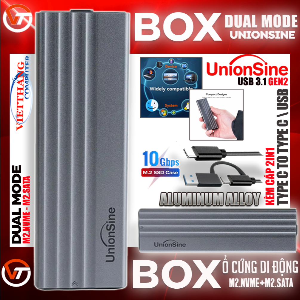 Box SSD UnionSine E320 Hỗ trợ Dual M2.NVMe + M2.SATA SSD 10Gbps USB 3.1 ...