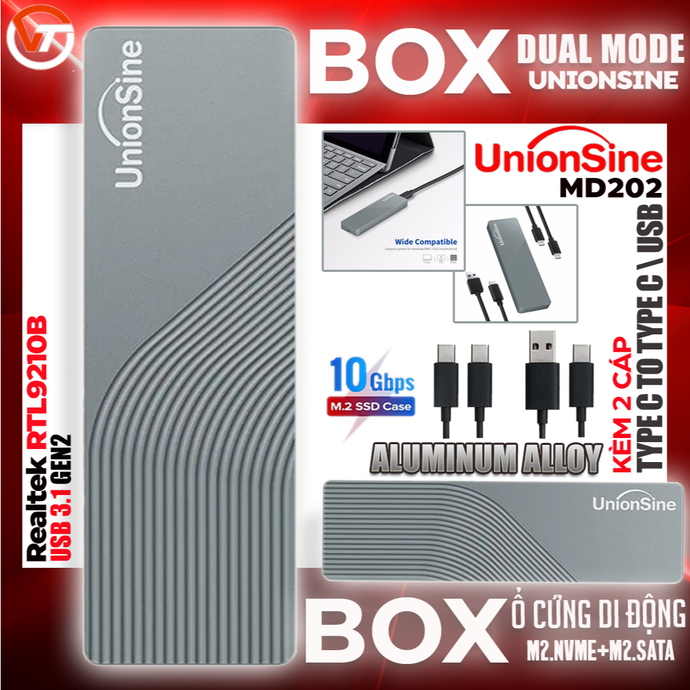 Box SSD M2 UnionSine MD202 Dual Mode ( M2.NVMe + M2.SATA) 10Gbps USB 3. ...