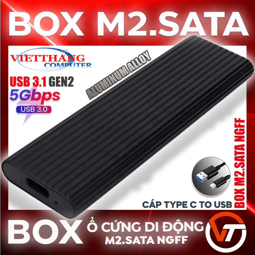 Box SSD M2.SATA 6Gbps USB 3.1 Gen2 Hợp kim nhôm Aluminum Mầu Đen Black ...