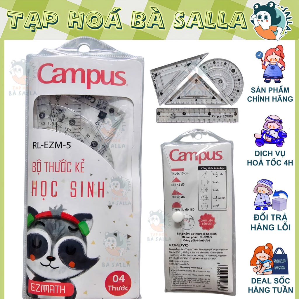Bộ Thước Kẻ Học Sinh Campus EZMATH RL-EZM-5, Bộ 04 Thước Đa Năng Gồm ...