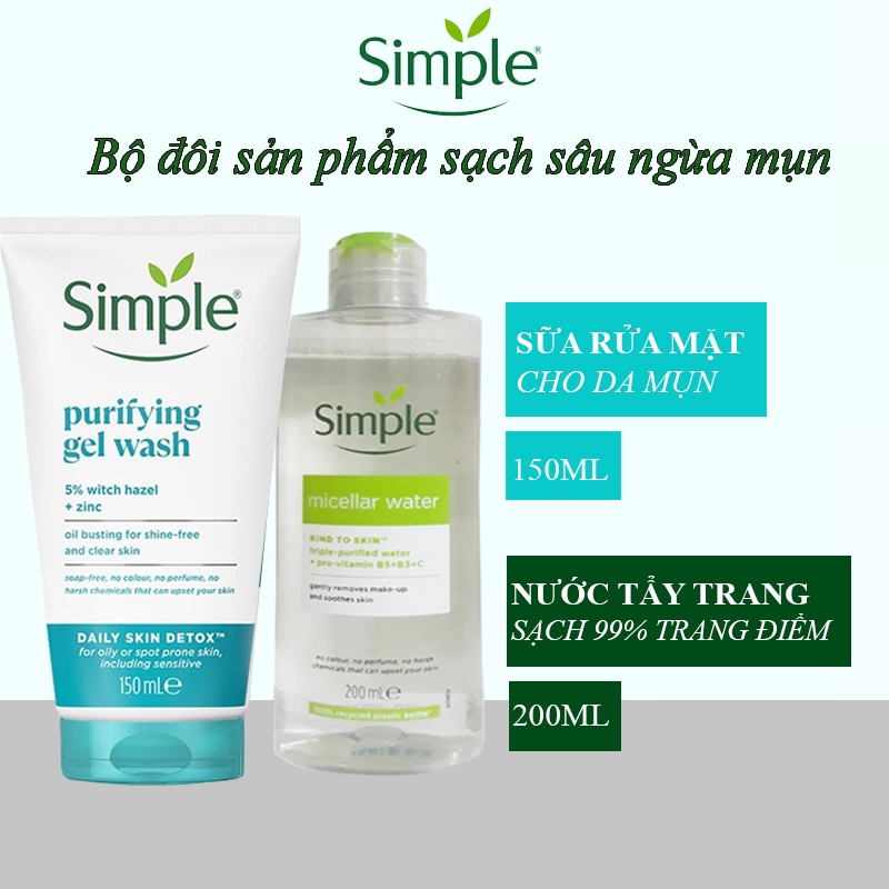Combo nước tẩy trang Simple + Sữa rửa mặt cho da mụn nhờn Simple ...