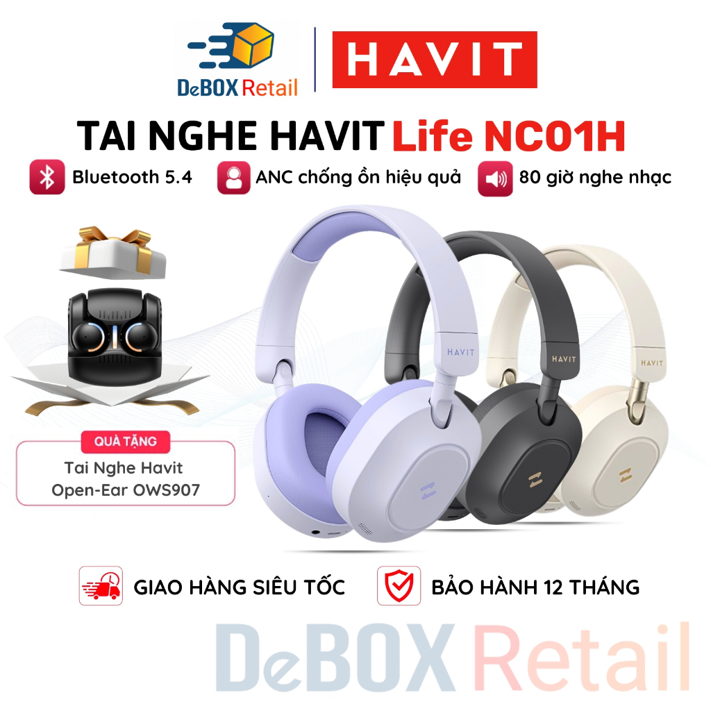 Tai Nghe Headphone Bluetooth HAVIT H668BT (LIFE NC01H), BT 5.4, Màng Loa 40mm, Chống Ồn ANC ...