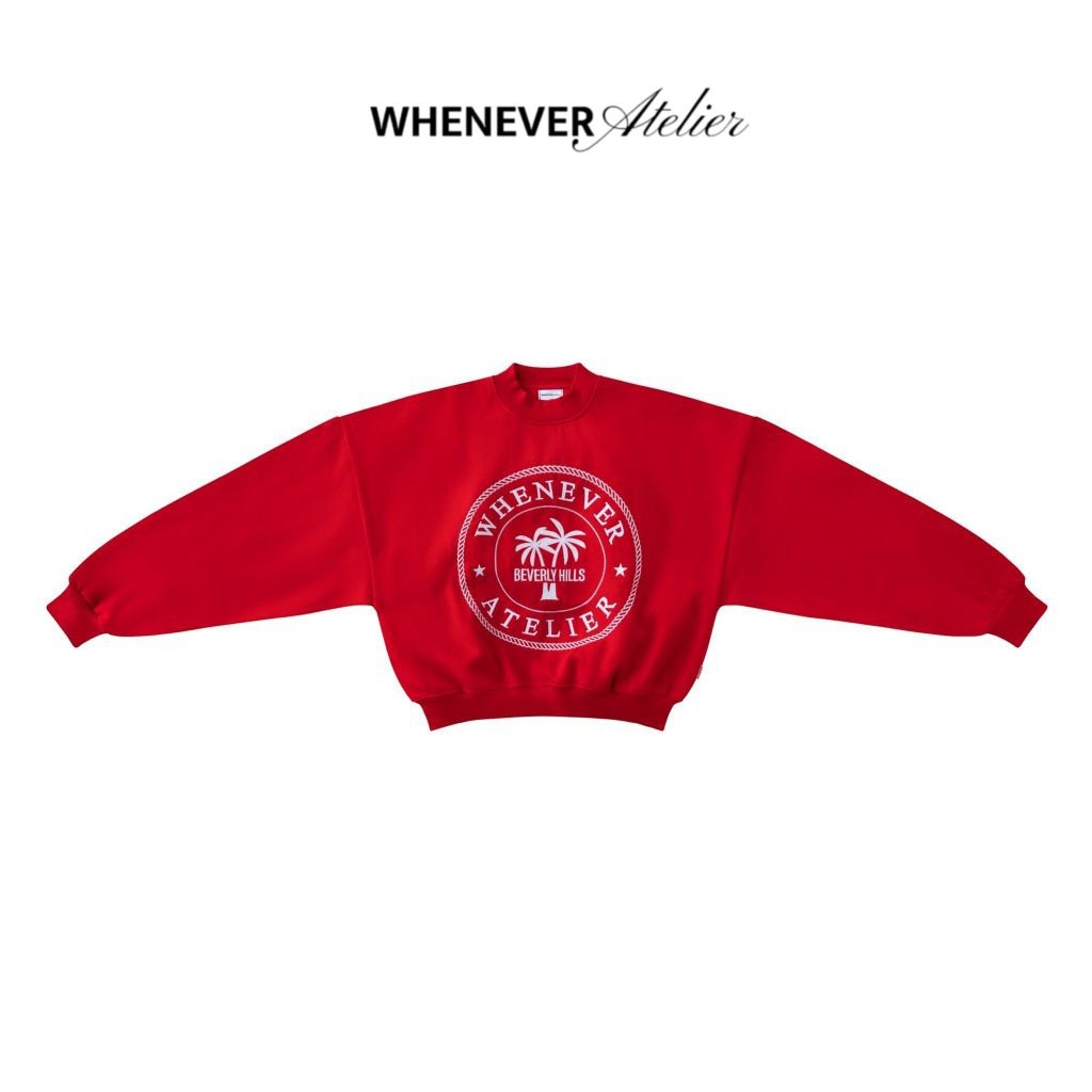 WHENEVER Áo Sweater Whenever Embroidery Đỏ Vải Nỉ Form Boxy Unisex ...