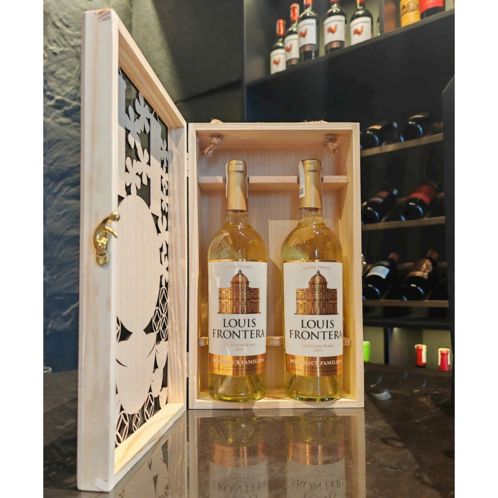Set quà tặng 2 chai rượu vang Pháp Louis Frontera - Hộp gỗ Lộc Quý ...