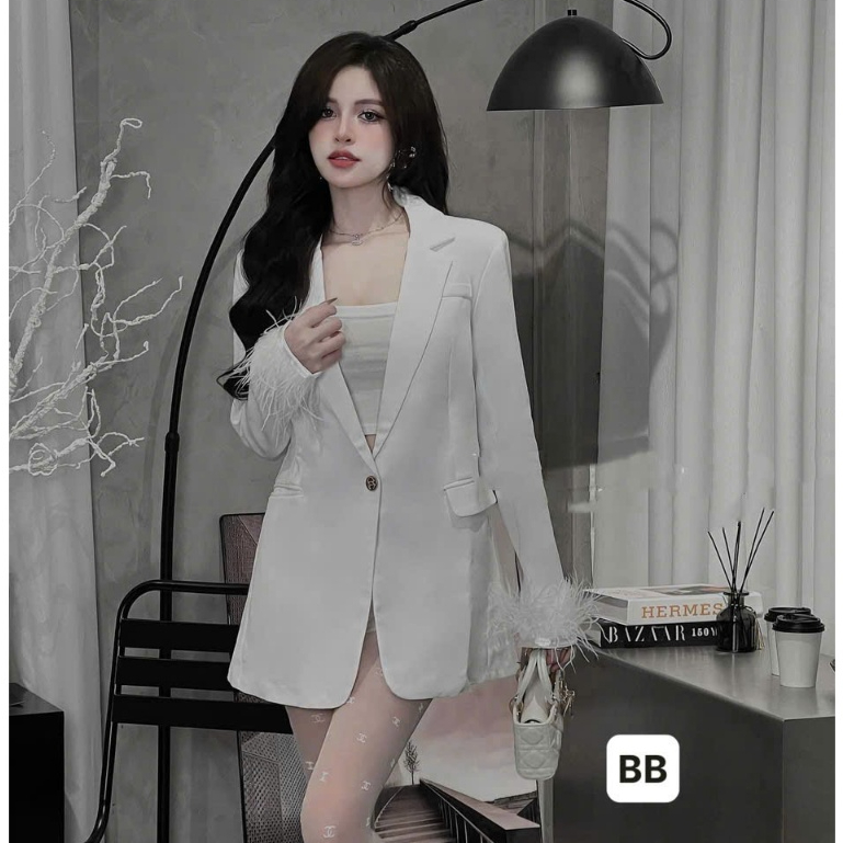 "Tailored fit"Blazer Nữ,Áo Khoác Mùa Đông Nữ Kiểu Dáng Áo Vest Phối Tay Lông Vũ Sang Chảnh M08 ...