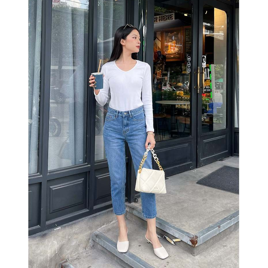 HASHTAGEM - Quần Signature Mom Fit Jeans MFJ.2 Màu Aqua Blue, Chất ...