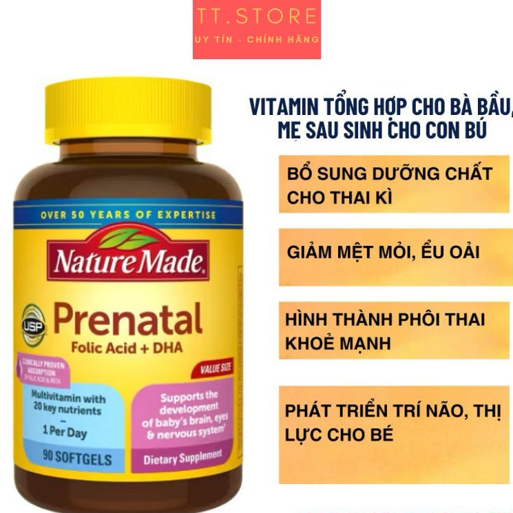 Viên Uống Bổ Sung Vitamin Cho Thai Phụ Nature Made Prenatal Multi + DHA ...