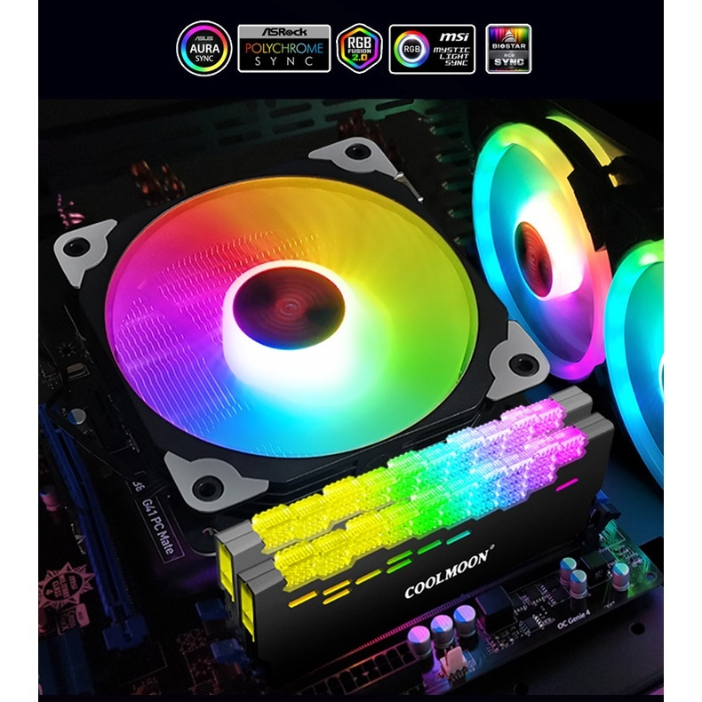 Quạt Tản Nhiệt, Fan Led RGB Coolmoon V7 Có Điều Tốc PWM - Led Sync Main ...
