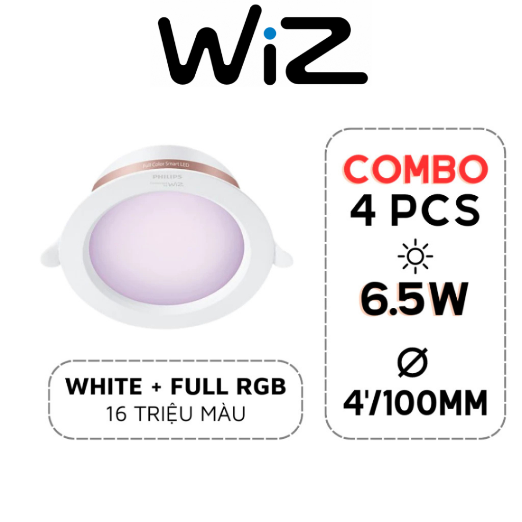 Combo 4 đèn âm trần thông minh Philips Wiz Downlight Full Color 4inch 6 ...