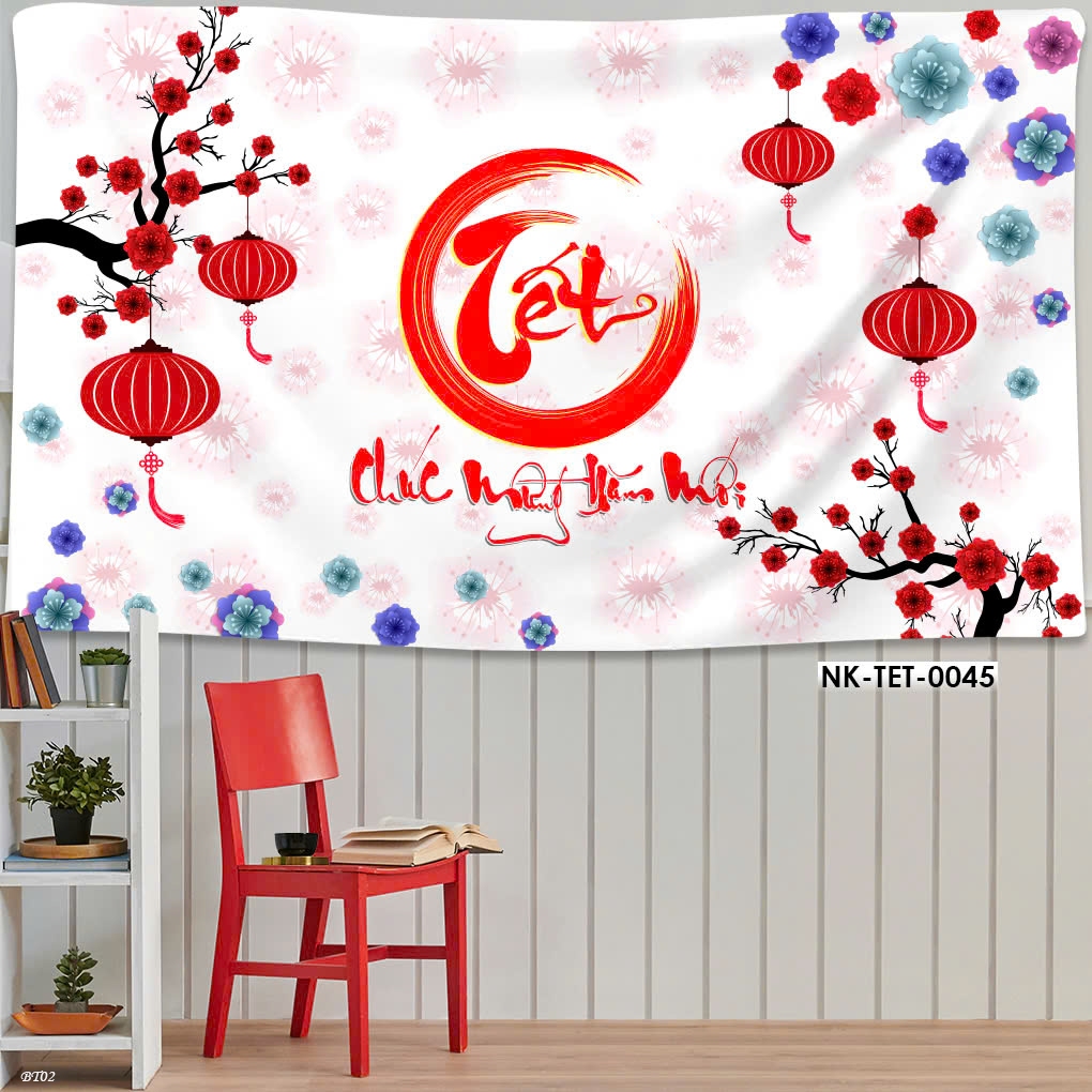 (Tặng đinh móc+keo dán) Phông nền, tranh vải treo tường, backdrop Tết ...