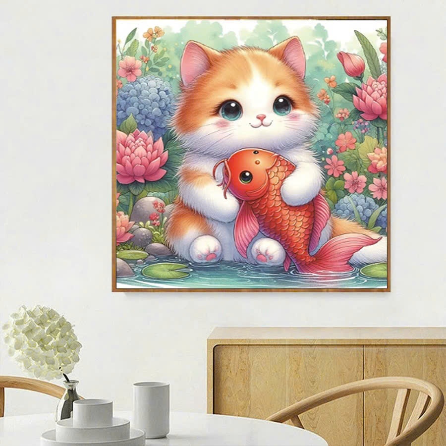 Tranh Thêu chữ thập Mèo Con Đáng Yêu (thêu kín) VS8063 - KT:(50x50)cm ...