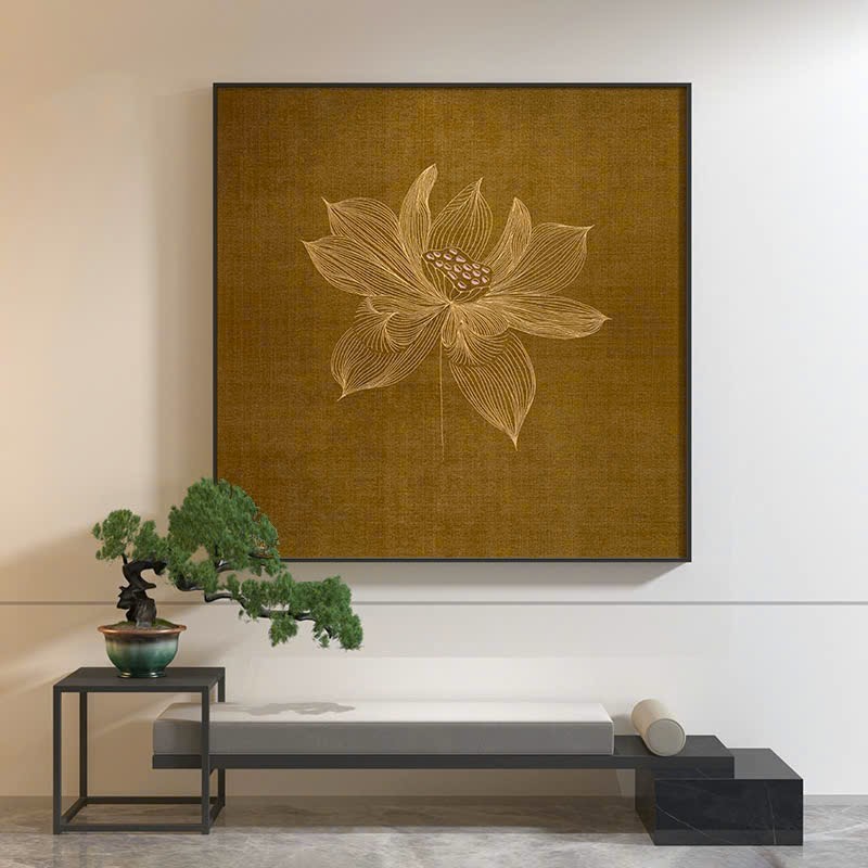 Tranh hoa sen có khung, tranh in trên vải canvas, tranh phòng thờ, tranh trang trí phòng trà đạo ...