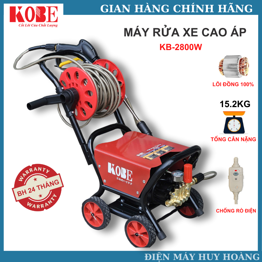 Máy rửa xe KOBE Nhật Bản 2800W dòng bán công nghiệp kèm rulo cuốn dây ...