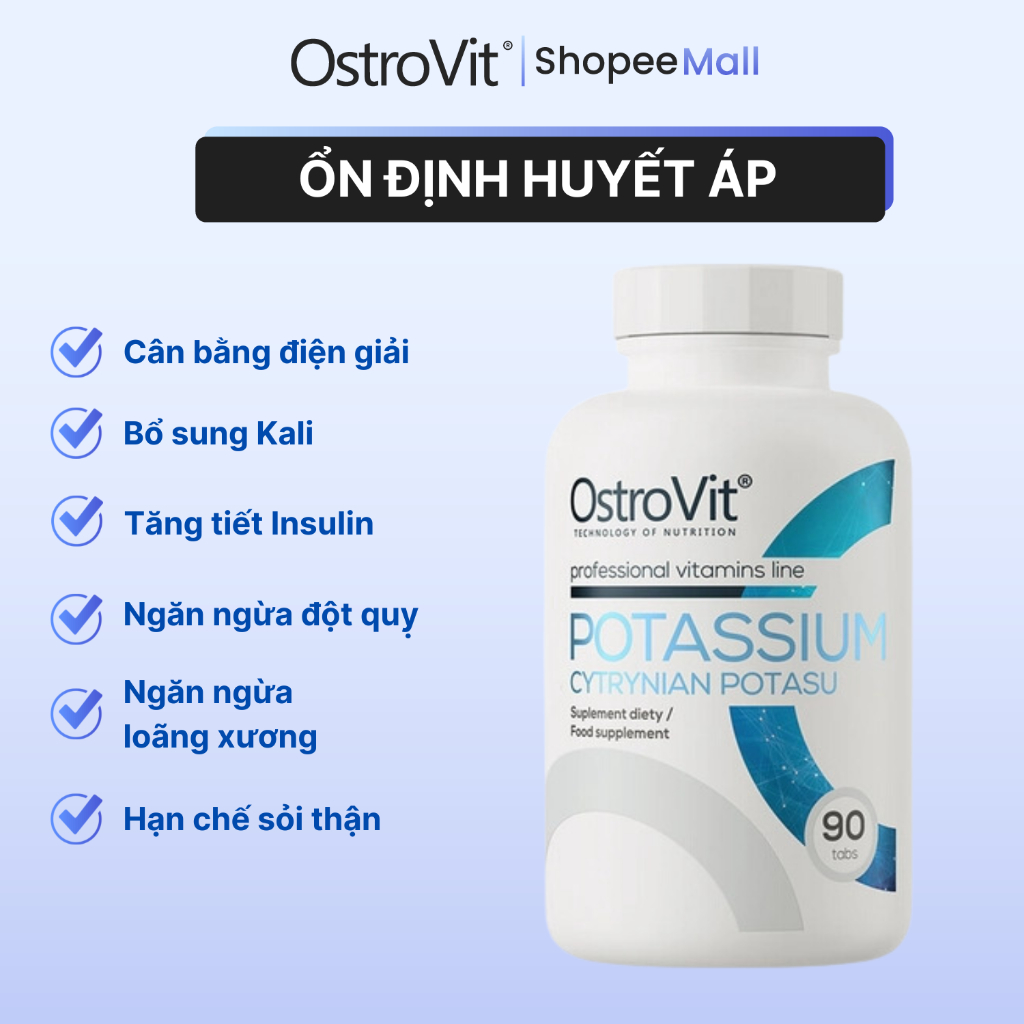 Viên uống bổ sung Kali Ostrovit Potassium, 90 viên, nhập khẩu Ba Lan ...