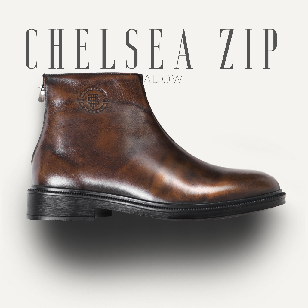 Giày chelsea boot nam màu nâu da bò ZIP, giày boot nam có khóa kéo văn ...