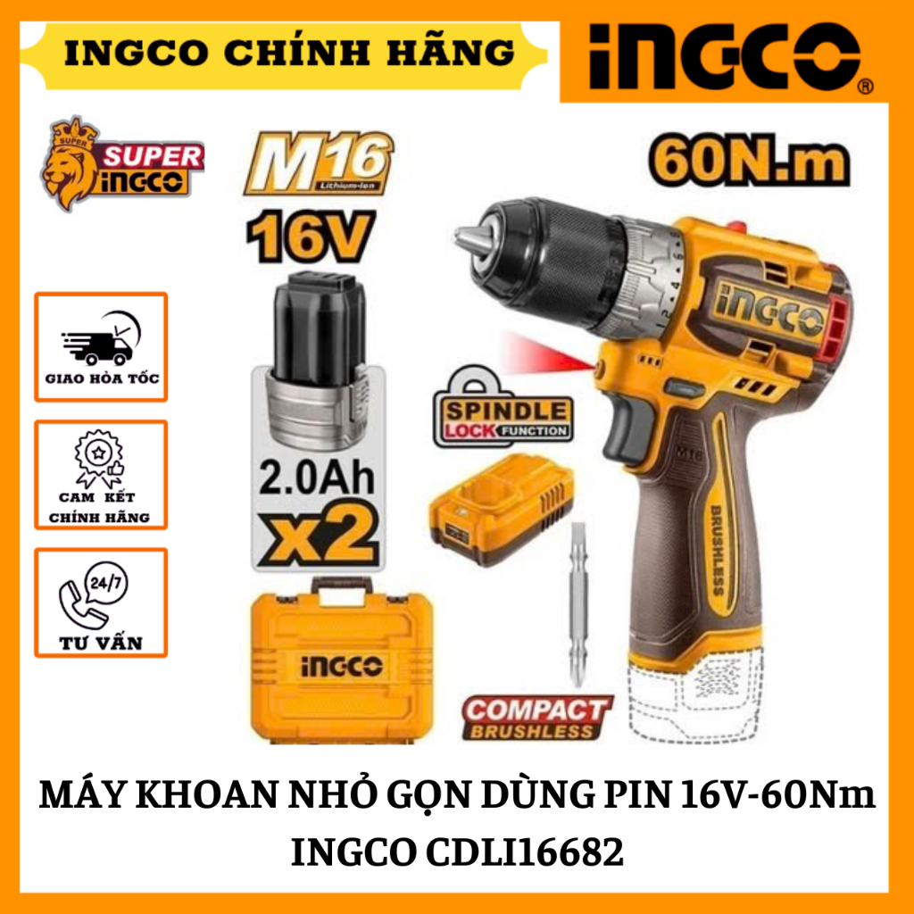 Máy khoan motor không chổi than dùng pin 16V-60Nm INGCO CDLI16682 hàng chính hãng | Shopee Việt Nam