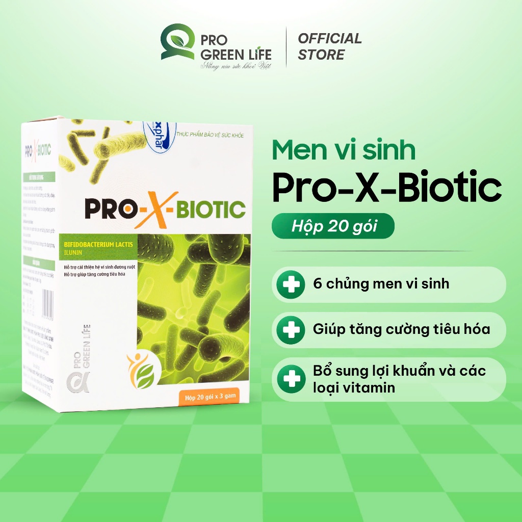 Men Vi Sinh Pro X Biotic -Pro Green Life Hộp- 20 Gói - Giúp Bổ Sung Lợi ...