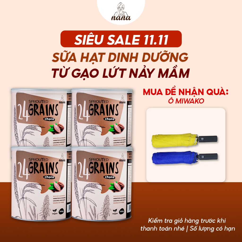 Sữa Hạt 24Grains 700g x4 Hộp (2.8kg) Vị Socola Tự Nhiên Cho Trẻ Từ 3 Tuổi & Người Lớn Bổ Sung ...