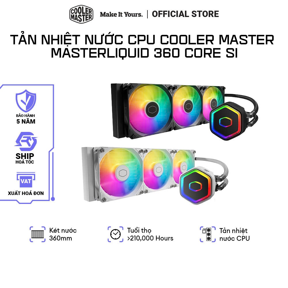 Tản Nhiệt Nước Cooler Master MASTERLIQUID 360 Core SI 2 Màu Đen/Trắng Kèm 3 Quạt LED ARGB (Box ...