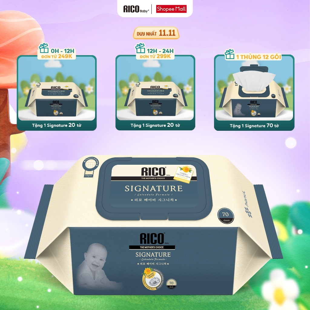 Combo 6 Gói Khăn Ướt Rico Baby Signature Nội Địa Hàn Lành Tính, Sạch ...