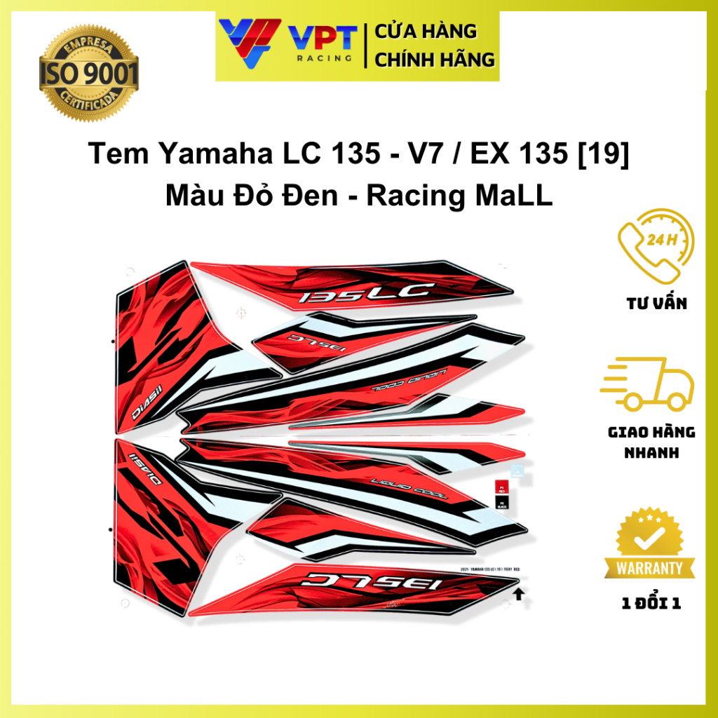Tem Yamaha LC 135 - V7, EX 135 [19] Màu Đỏ Đen, STICKER-LC(19)-RED-RC ...