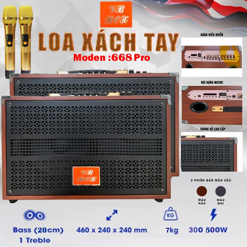 Loa Xách Tay Karaoke VB668 BOX Pro,LOA 2 Tấc,Công Suất Lớn, Loa Bass 20cM+Treble 1,Bluetooth 5.0 ...