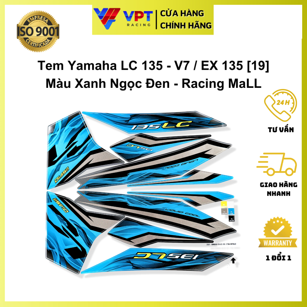 Tem Yamaha LC 135 - V7 / EX 135 [19] Màu Xanh Ngọc Đen / STICKER-LC(19 ...