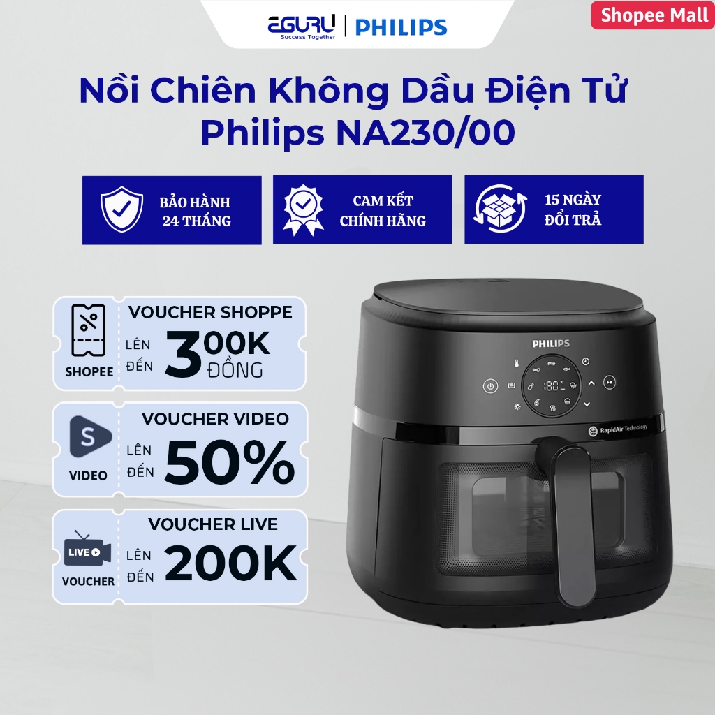 Nồi Chiên Không Dầu Điện Tử Philips NA230/00 6.2 lít |1700W | Cửa Sổ ...