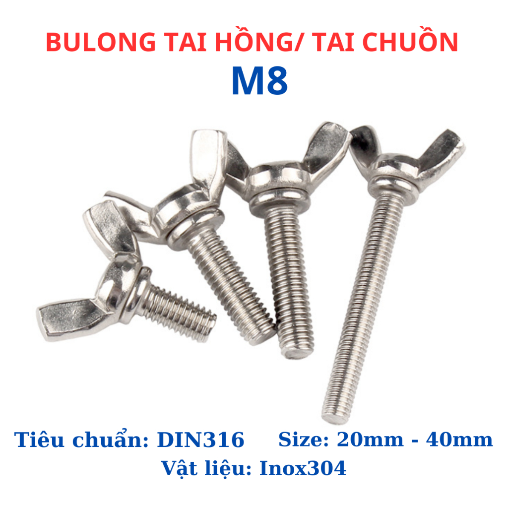 Bulong tai hồng cánh chuồn Inox 304 M8 chiều dài 20mm - 40mm | Shopee Việt Nam