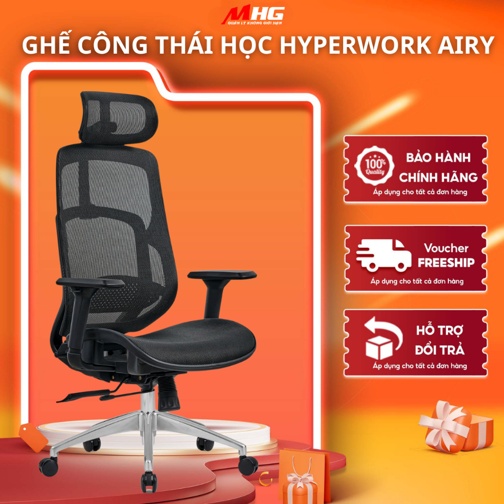 Ghế công thái học HyperWork Airy HPW OC02 (Đen/ Trắng/Hồng) - Bảo hành ...