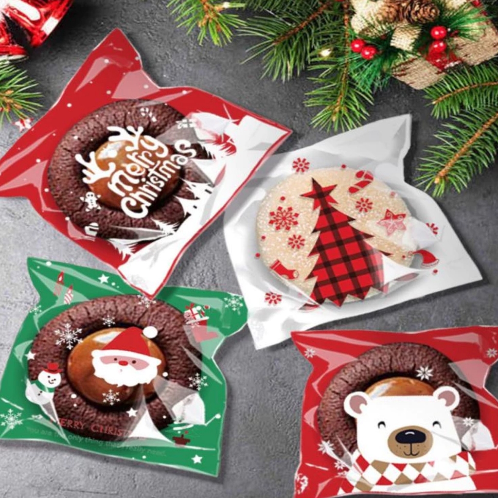 Set 100 Túi đựng bánh cookie/trà hoa (MẪU GIÁNG SINH) DÁN MIỆNG nhiều ...