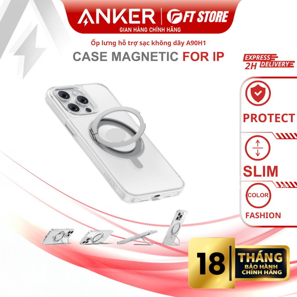 Ốp lưng Anker MagGo Magnetic tích hợp giá đỡ xoay 360° Tương thích cho iP16 Pro / 16 Pro Max ...