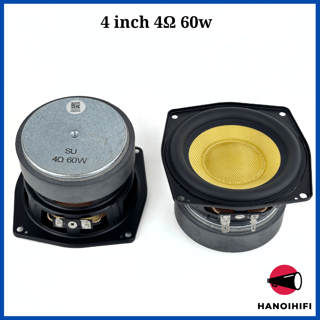 Loa mid bass 4 inch công suất 4 ohm 60w sợi thủy tinh, màu vàng rất đẹo mắt, loa bass mạnh ...