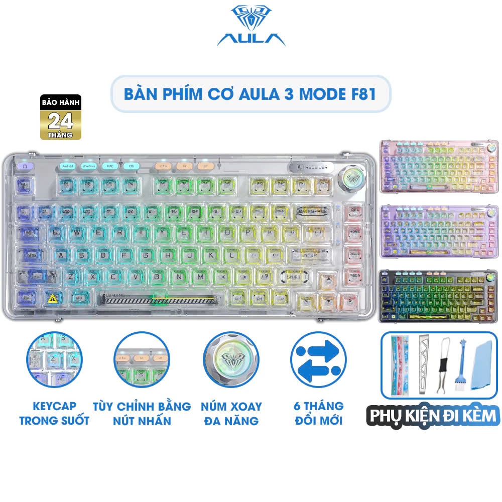 Bàn Phím Cơ AULA F81 Bàn Phím Cơ Không Dây Bluetooth /3 Mode /Led RGB ...
