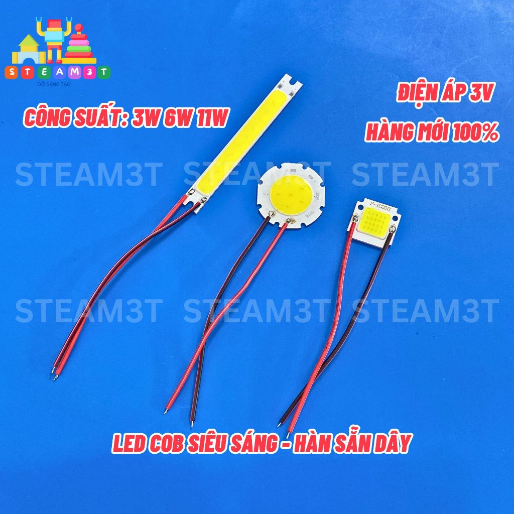 Bóng LED COB 3V Hàn sẵn dây Siêu Sáng 6500K,3W 6W 11W hạt đèn 3V - 3.7V ...