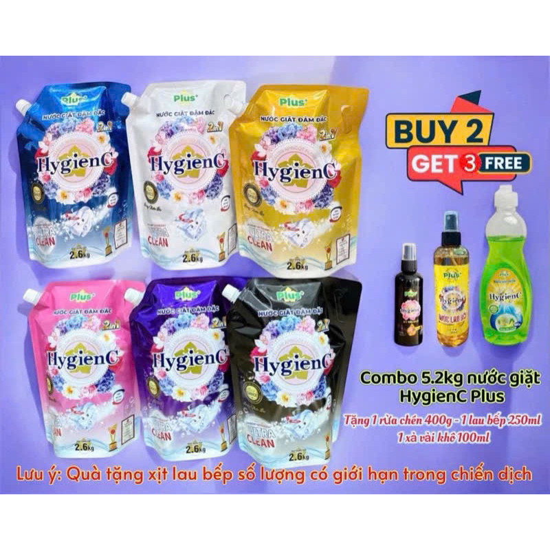 Mua 2 duoc 5: Mua Combo 2 túi nước giặt xả 2 trong 1 Hygien C Plus cty ...