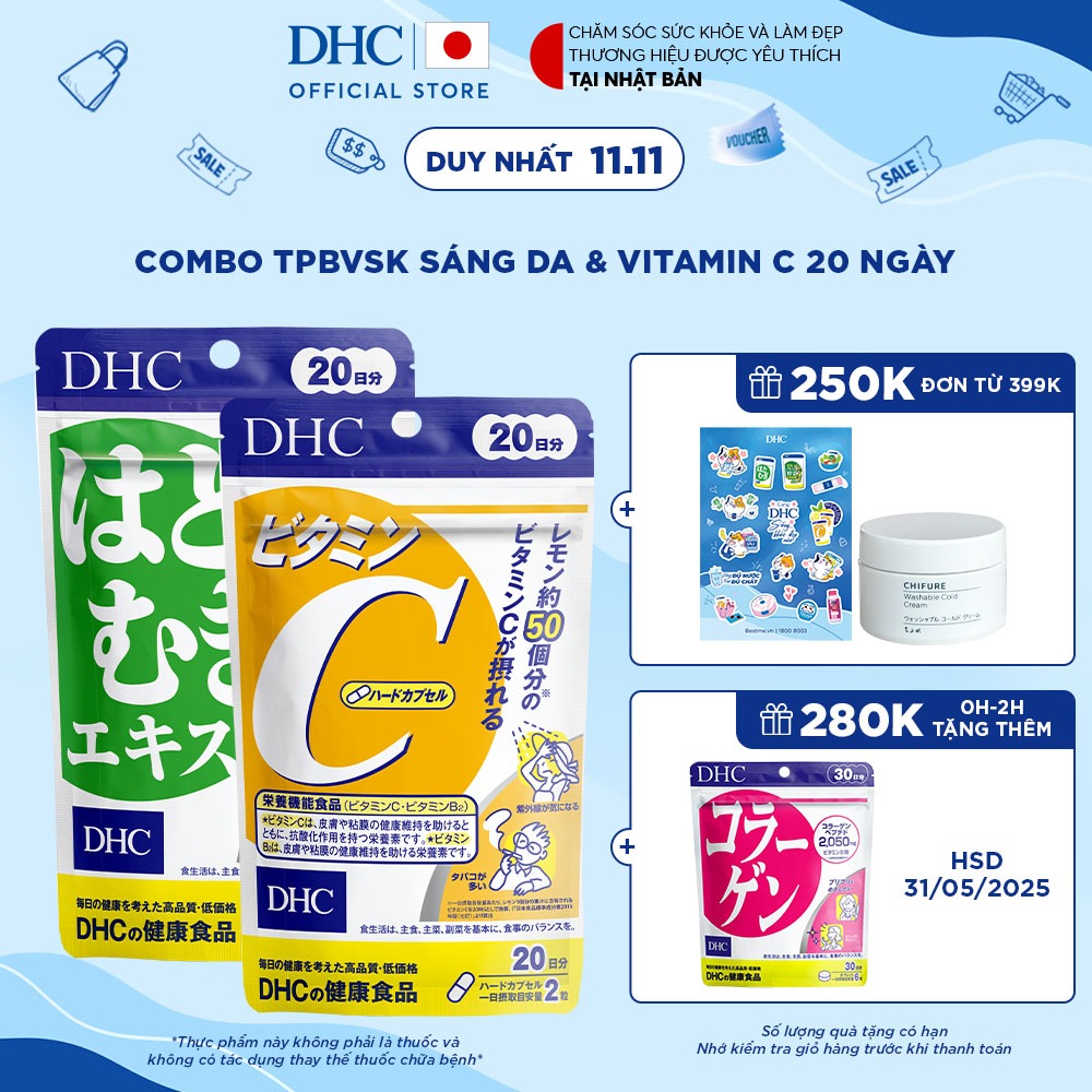 Combo Tpbvsk DHC Vitamin C hard capsule + Adlay extract 20 ngày (Combo ...