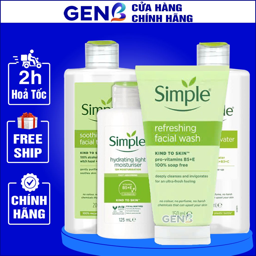 Combo SIMPLE Chăm Sóc Da Tẩy Trang Sữa Rửa Mặt Nước Hoa Hồng Srm Chính ...