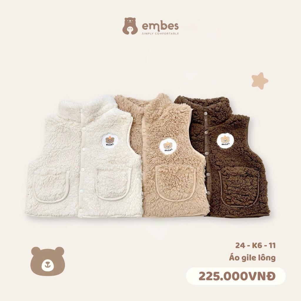 Áo Gile Lông Cho Bé Embes, Áo Gile Lông Thêu Gấu Embes Cho Bé Mặc Thu ...
