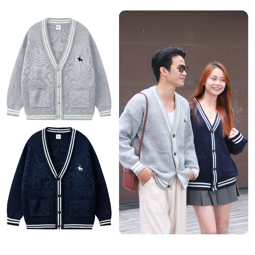 Áo khoác len cardigan nam cổ chữ V dài tay thu đông form rộng phong ...