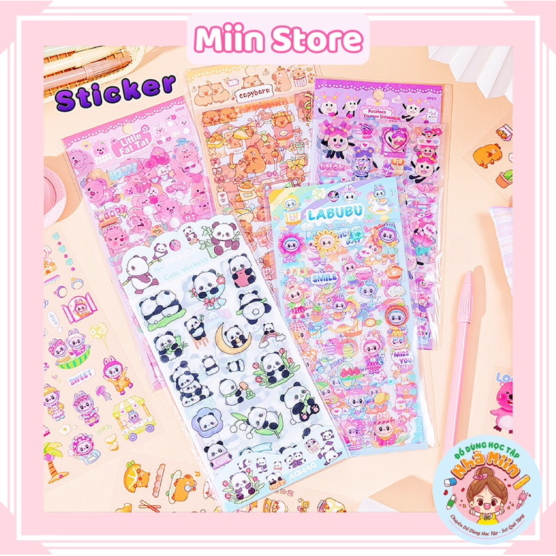 Sticker Set 6 Tấm Trong Suốt (Chọn Mẫu) Hình Dán Capybara Labu Panda ...
